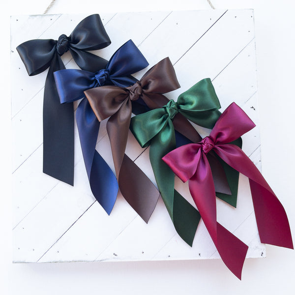 Hair Bow with Long Tails: Satin - Black – Little Bow Diddly